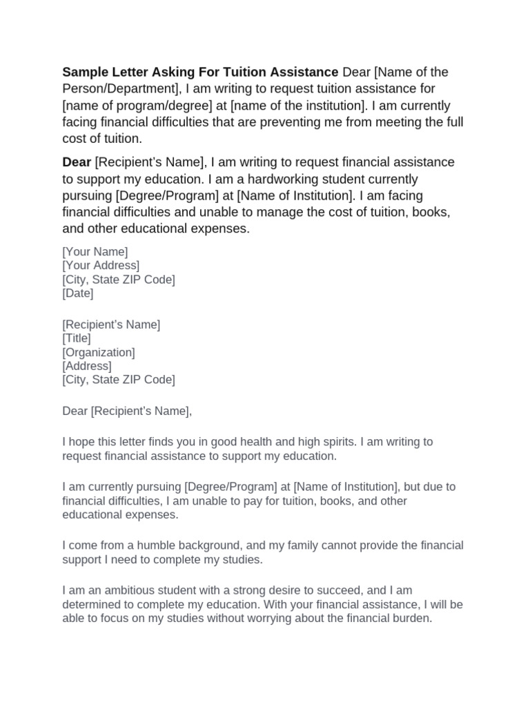 Sample Letter Asking For Tuition Assistance | PDF