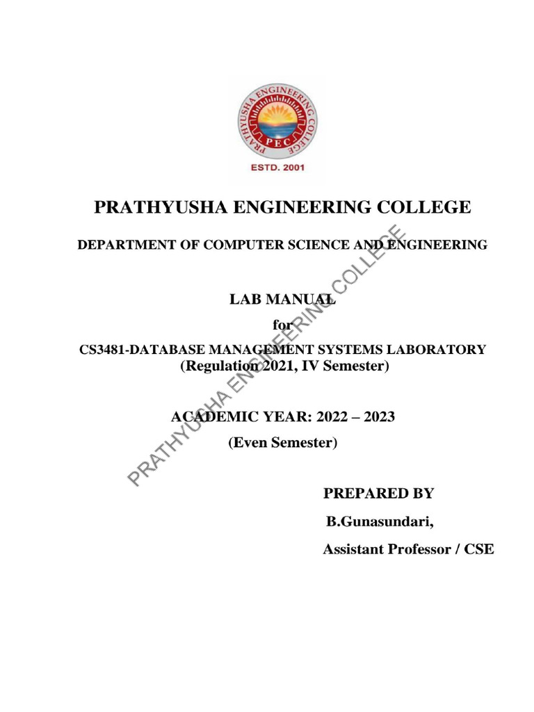 Dbms Lab 2022 23 | PDF