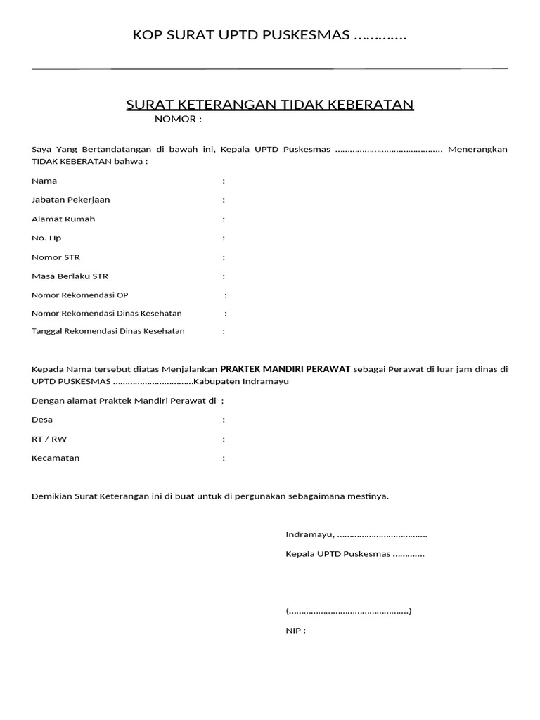 KOP SURAT UPTD PUSKESMAS Tidak Keberatan Praktek Mandiri | PDF