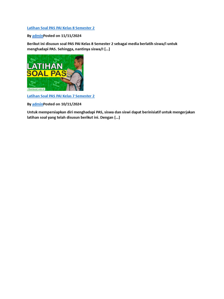 Latihan Soal PAS PAI Kelas 8 Semester 2 | PDF