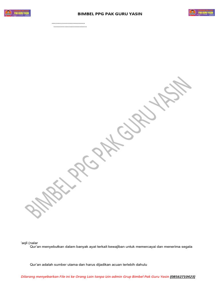 Resume KB 4 Kedudukan Hadis Dan Fungsinya - Bimbel PPG Pak Guru Yasin | PDF