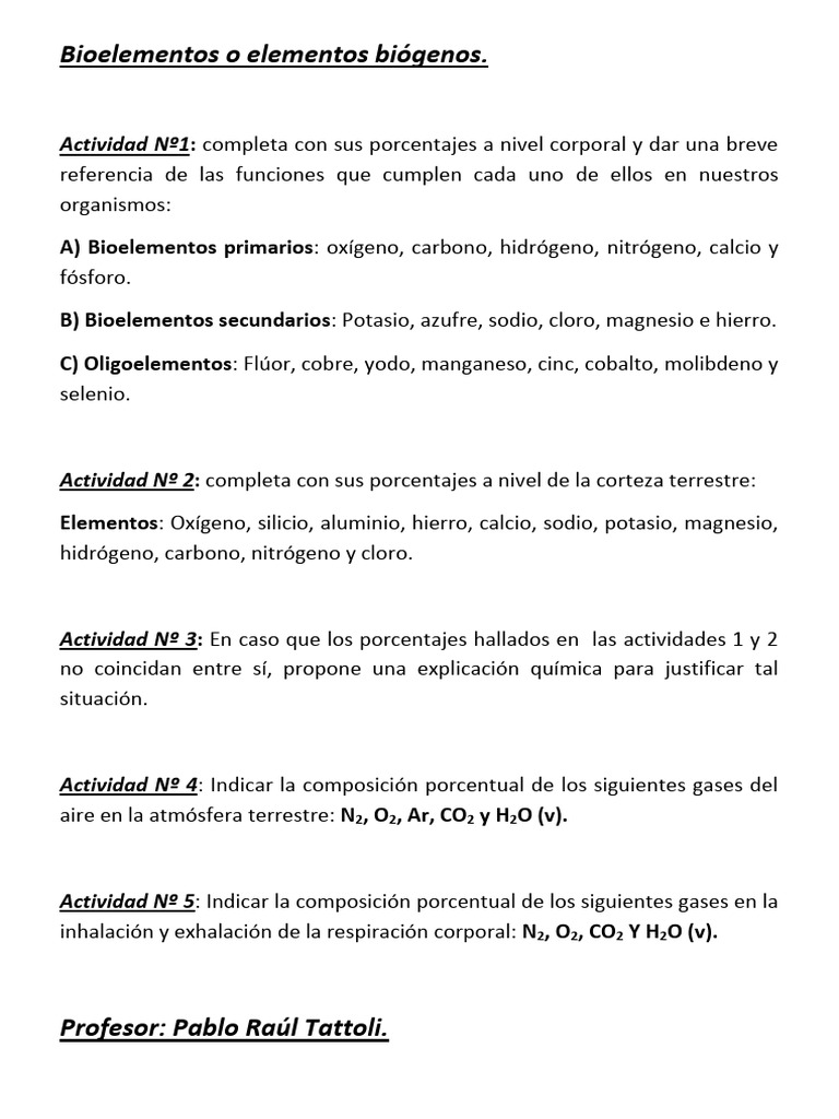 Bioelementos: Funciones y Composición | PDF