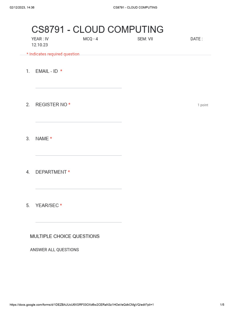 Cs8791 - Cloud Computing MCQ 4 - Google Forms | PDF | Osi Model | Cloud Computing