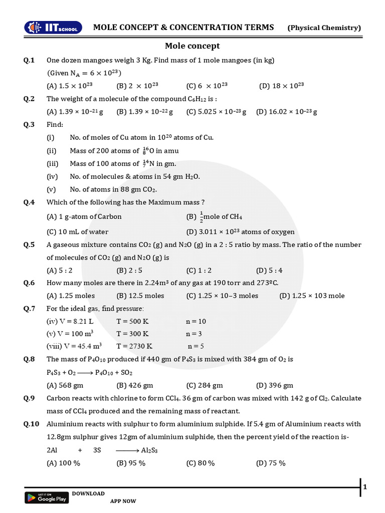 Mole Concept & Concentration Guide | PDF | Mole (Unit) | Physical Chemistry