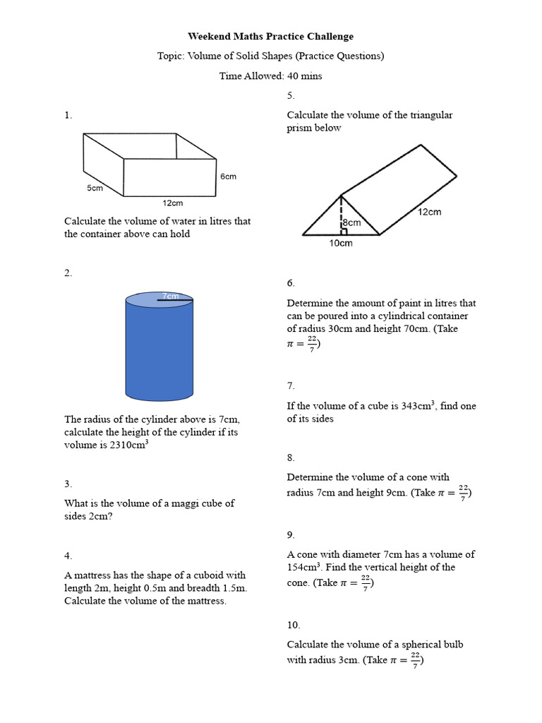 Volume of Solid Shapes | PDF | Volume | Metrology
