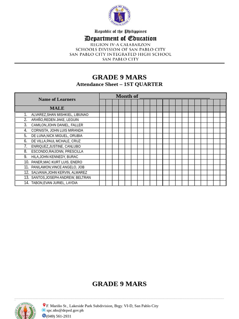 MARS Attendance Sheet | PDF