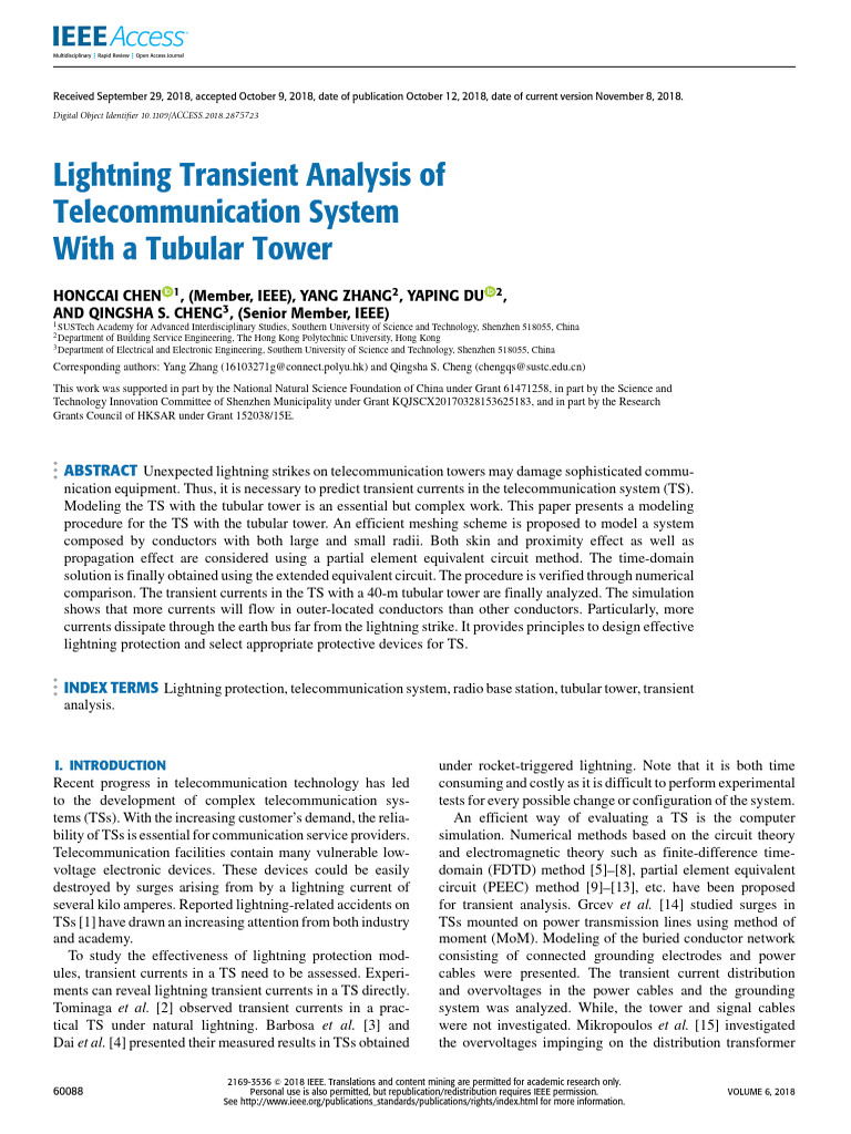 Lightning Transient Analysis of Telecommunication System With A Tubular Tower | PDF | Electric ...