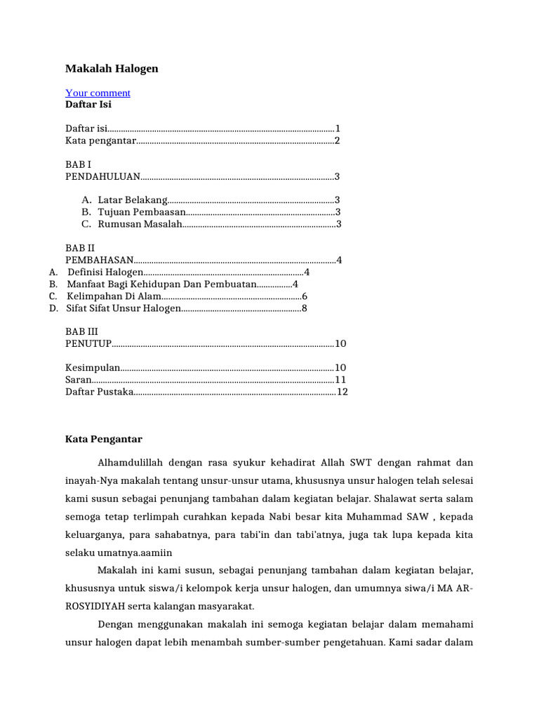 Unsur Halogen: Definisi dan Manfaat | PDF