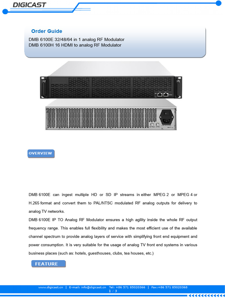 Dmb-6100e Ip To Analog Modulator-Digicast | PDF