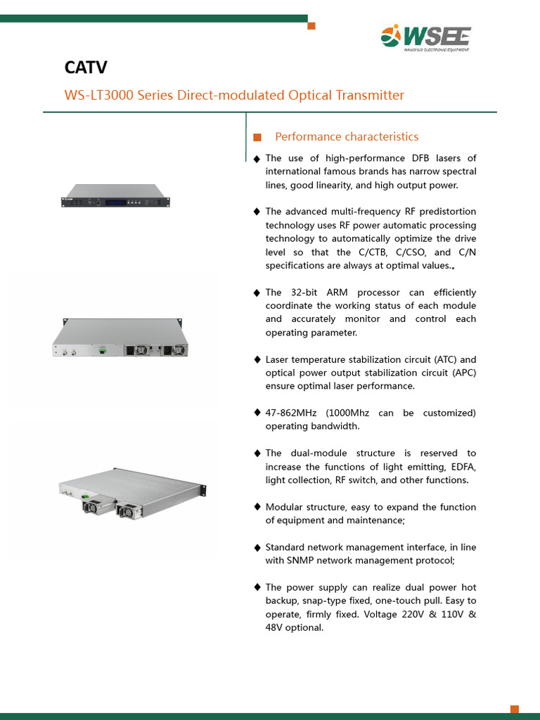 WS LT3000 Direct Modulation Optical Transmitter | PDF | Fiber Optic ...