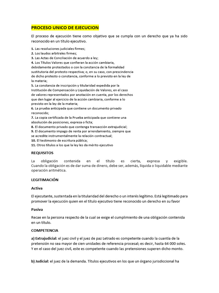 Proceso Unico de Ejecucion | PDF | Demanda judicial | Ley procesal