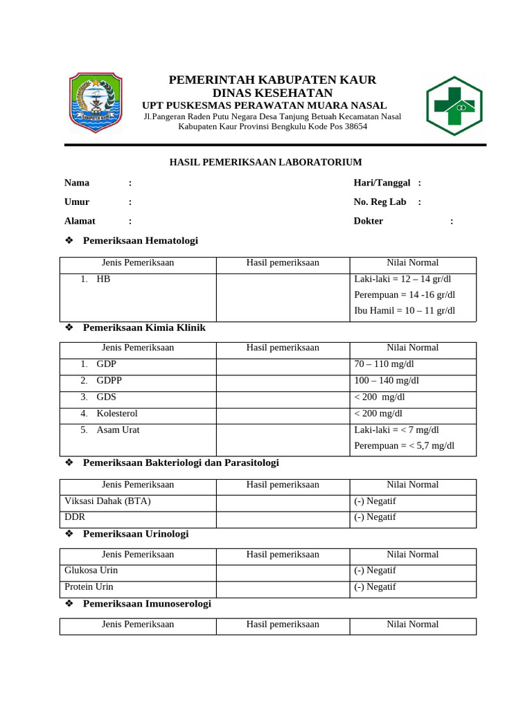 Form Hasil Pemeriksaan Laboratorium | PDF