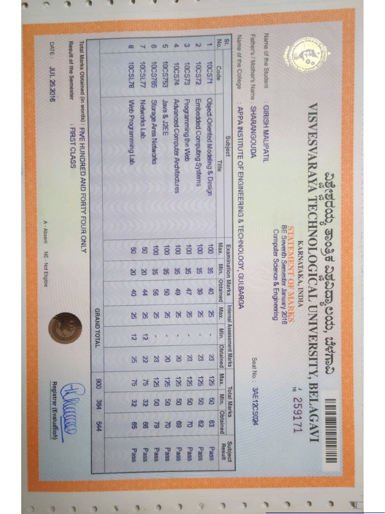 All Sem Marksheet | PDF