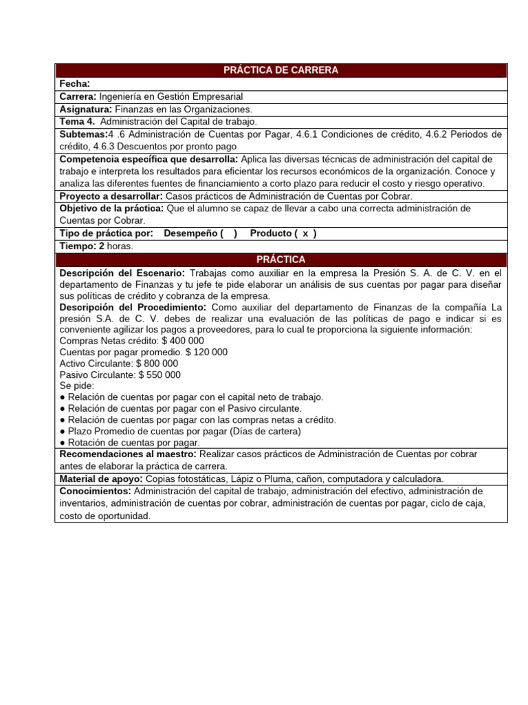 PRÁCTICA DE CARRERA ADMÓN CPP. No. 1A | PDF