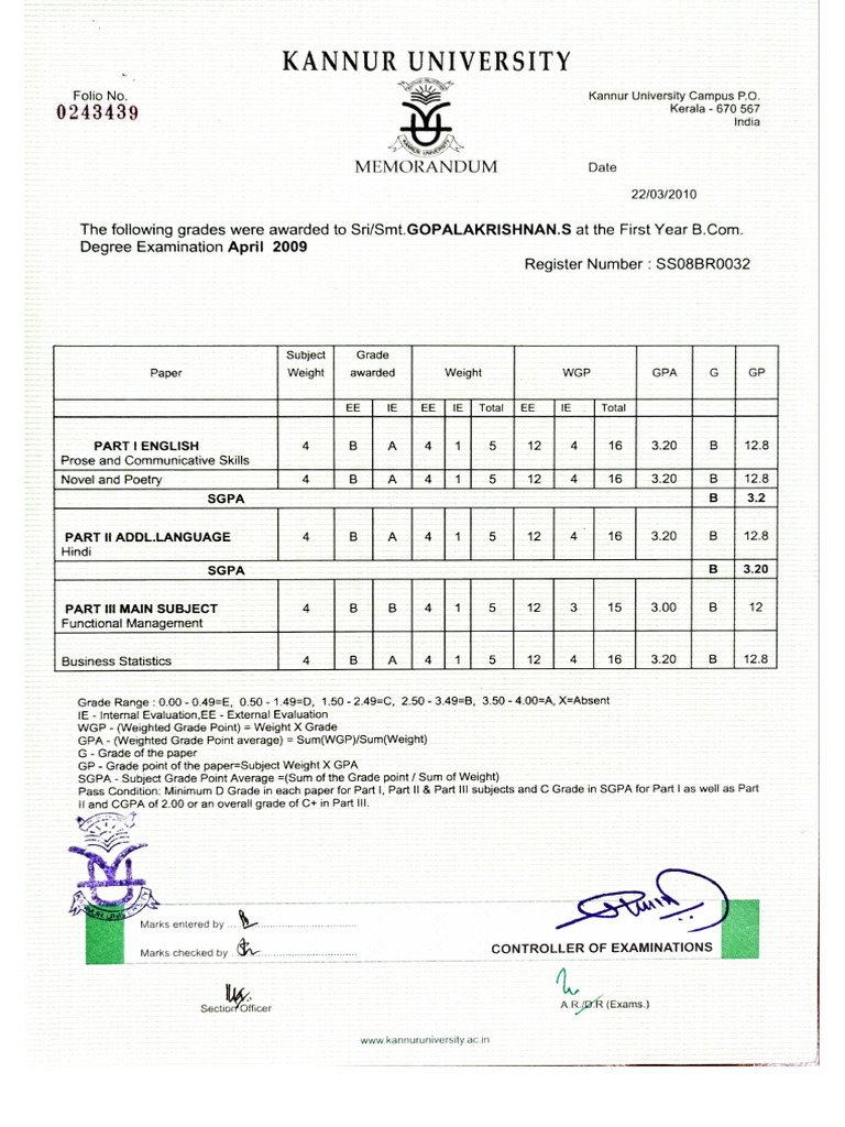 Graduation Marksheet | PDF