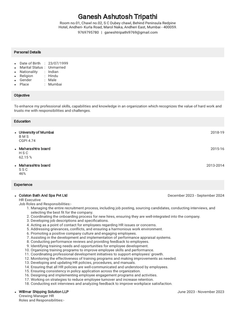 Ganesh Ashutosh Tripathi For HR RECRUITER | PDF | Employment | Recruitment