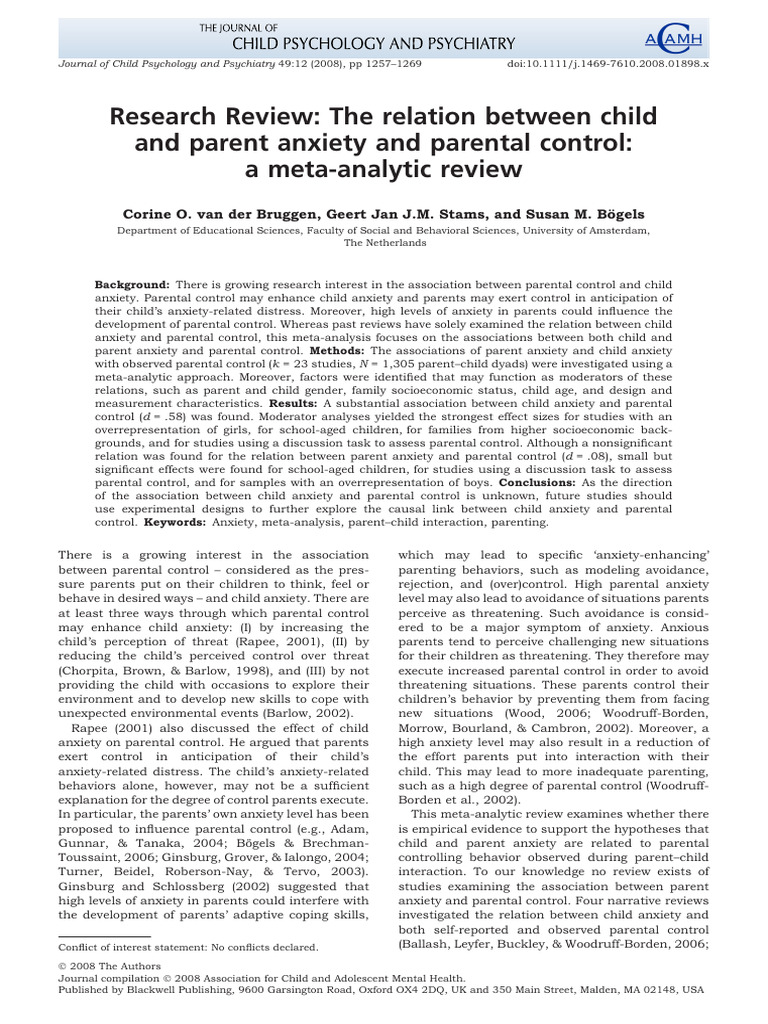 Research Review: The Relation Between Child and Parent Anxiety and ...
