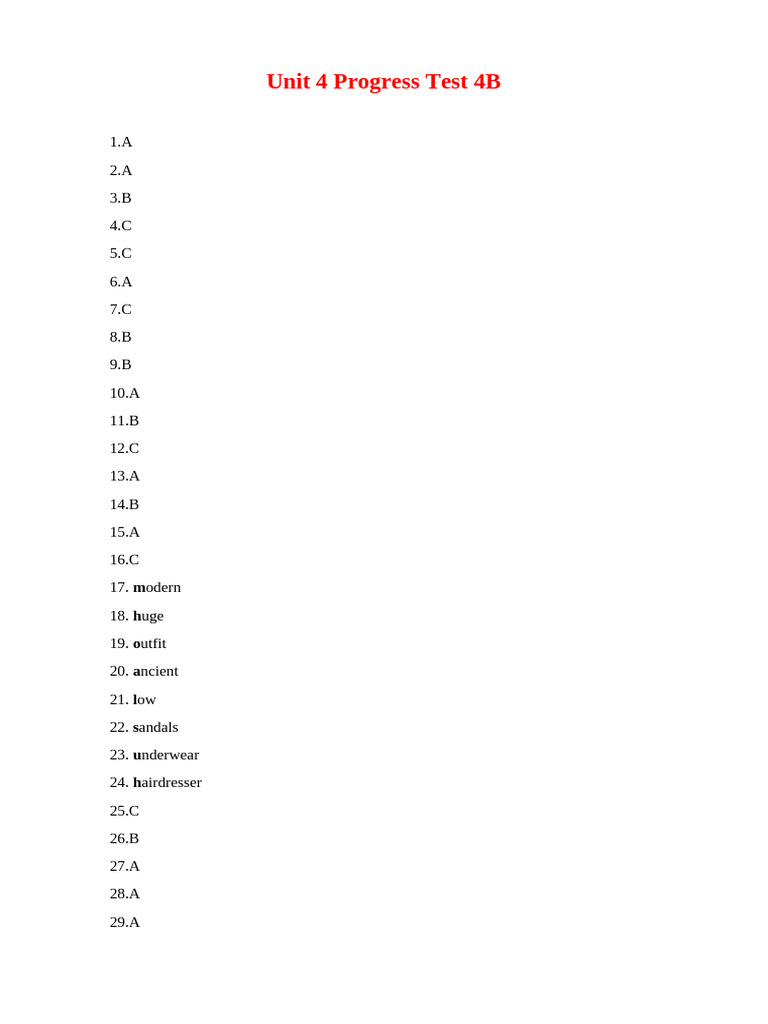 Unit 4 Progress Test 4B | PDF