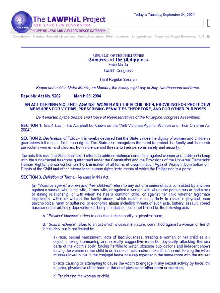 Republic Act No. 9262 VAWC | PDF | Domestic Violence | Crimes