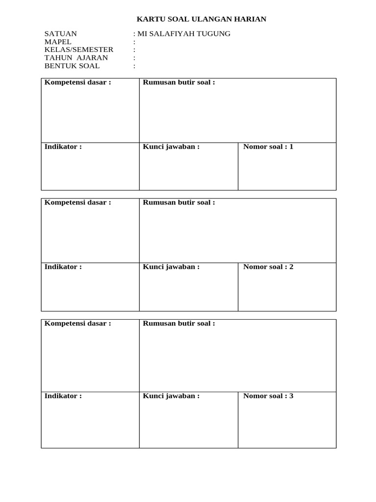 Kartu Soal Bu Ayu Kosongan | PDF