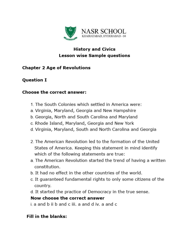 History Revision Paper Class 8 | PDF | American Revolution | Judiciaries