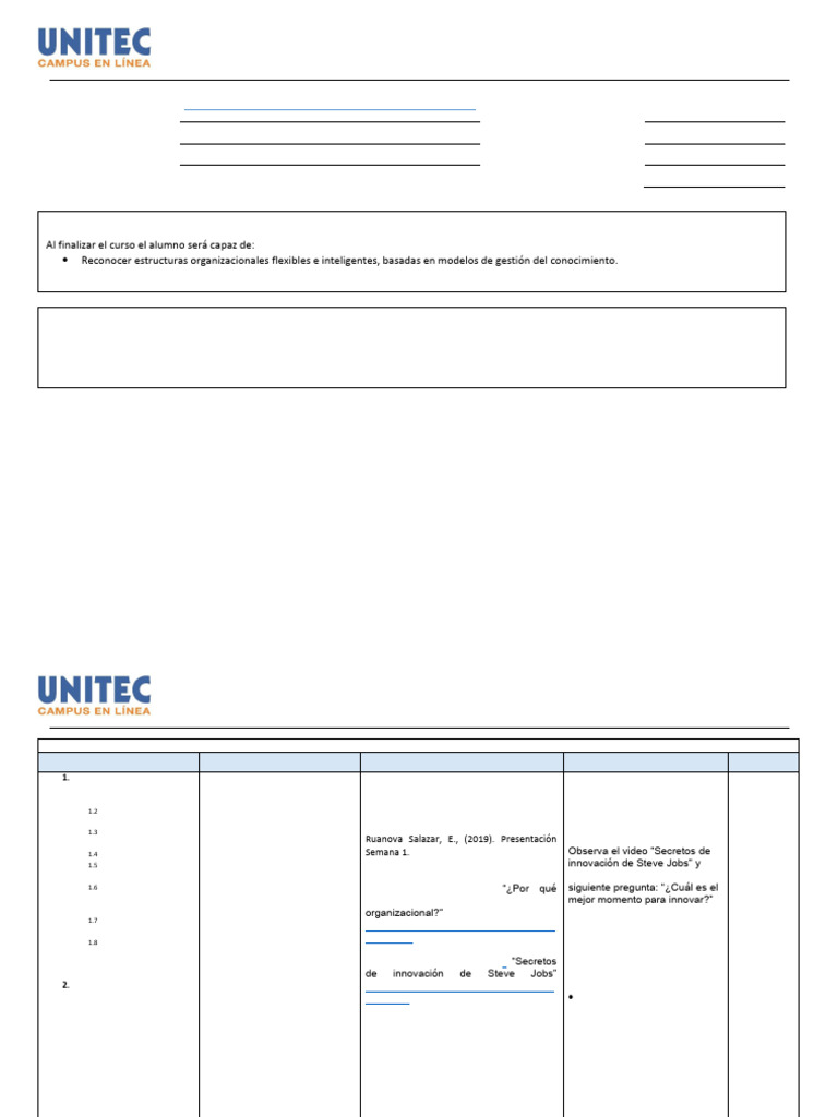 CARTA DESCRIPTIVA - Estructuras Organizacionales y Gest. Del Conoc ...