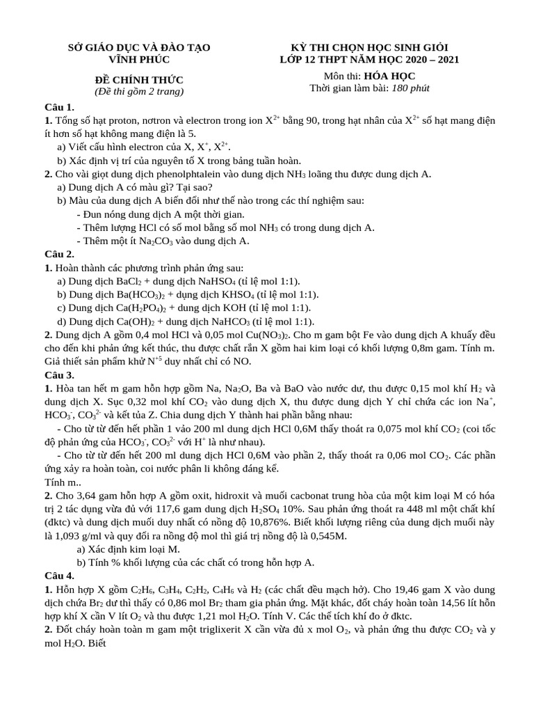 De Thi Chon HSG Tinh Vinh Phuc 2021 | PDF