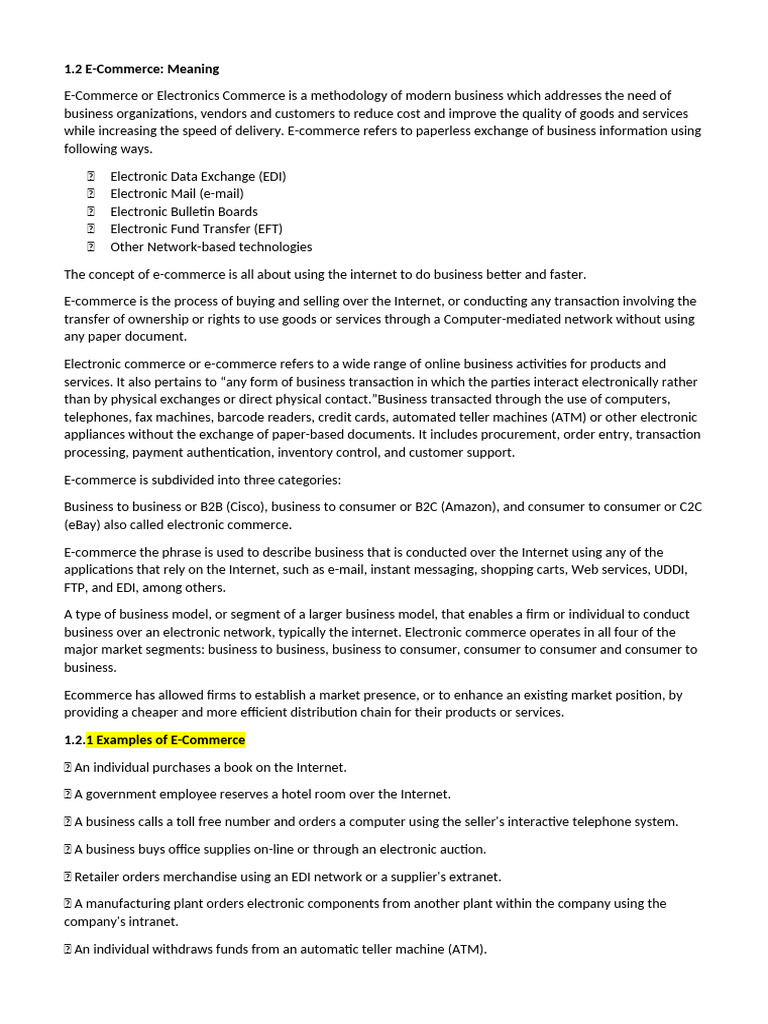 Unit1 - E Commerce | PDF | E Commerce | Electronic Business