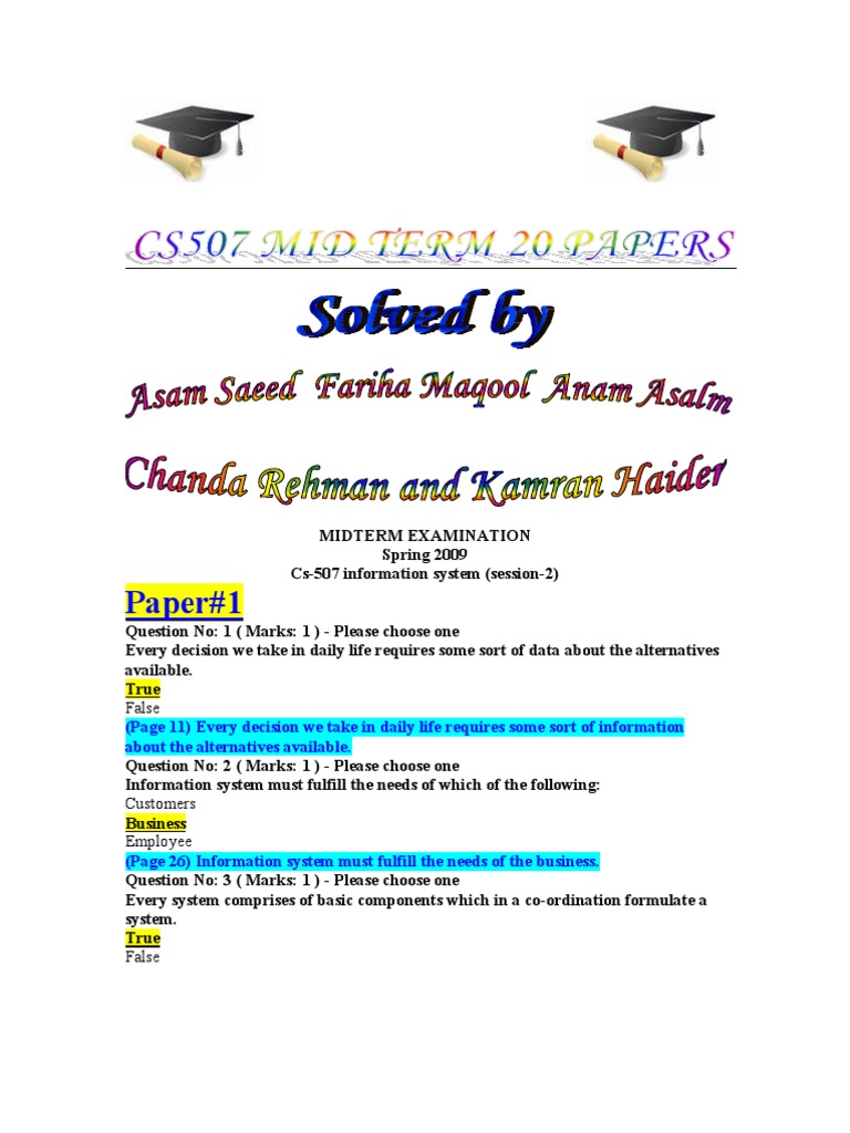 Cs507 20 Midterm Solved Papers | PDF | Software Development Process | System