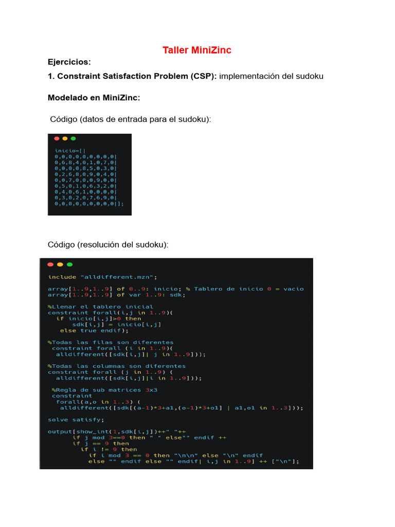 Taller de MiniZinc: Problemas y Modelos | PDF | Algoritmos | Algoritmos y Estructuras de Datos