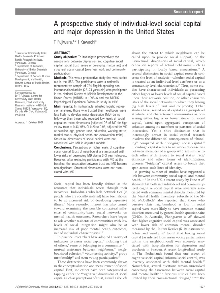 Social Capital and Major Depression Study | PDF | Social Capital ...