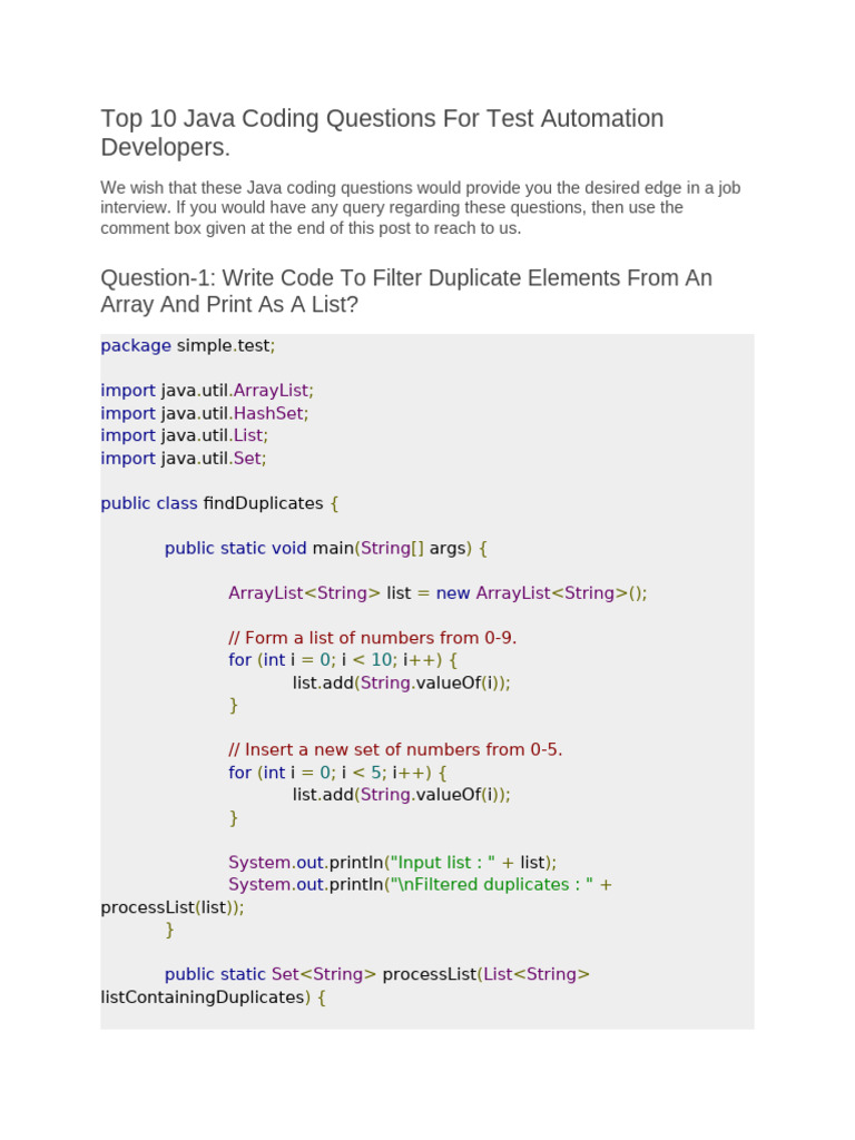 Top 10 Java Coding Questions For Test Automation Developers Lyst1729218727903 Pdf String