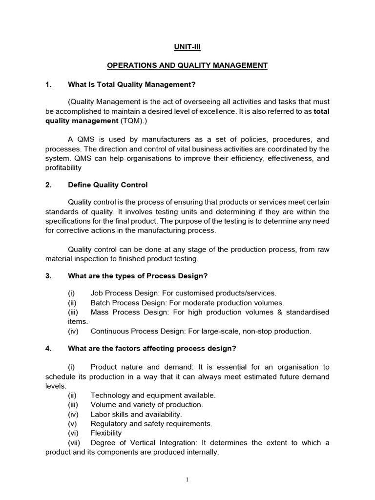 5.POM - Unit-3 Notes | PDF | Inventory | Quality Management