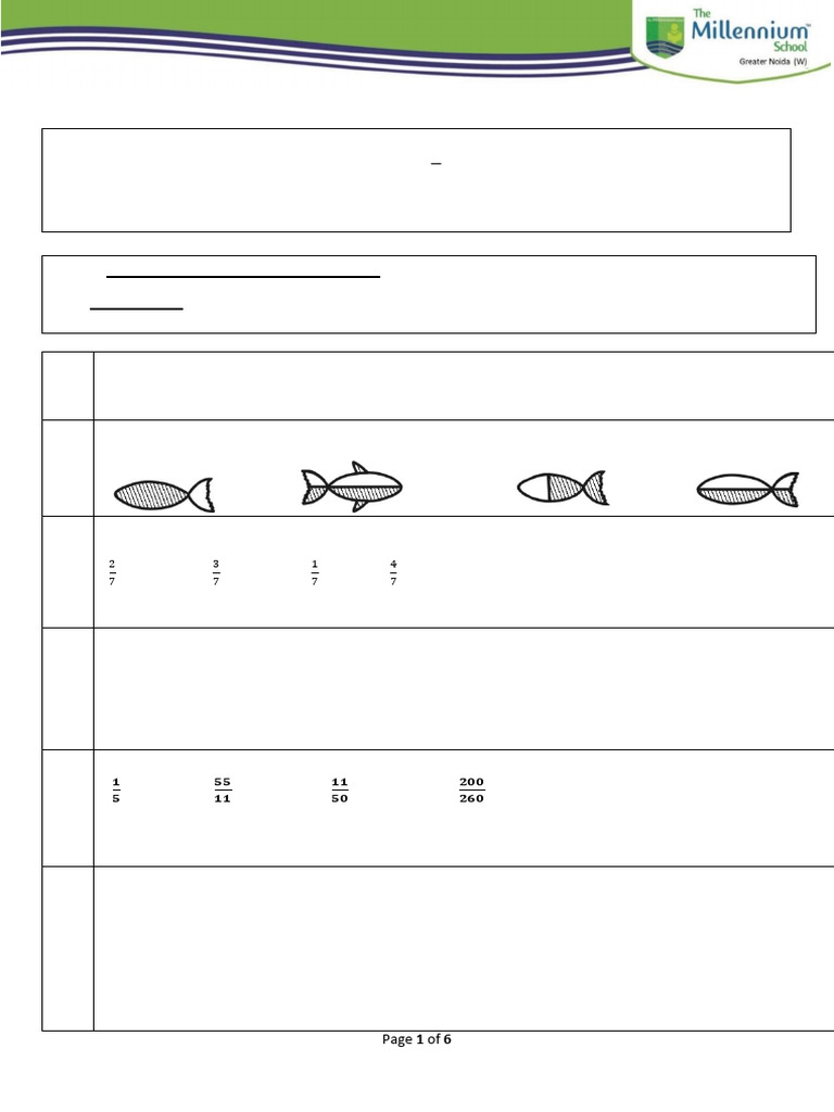 Class III Maths Worksheet on Fractions | PDF | Tools