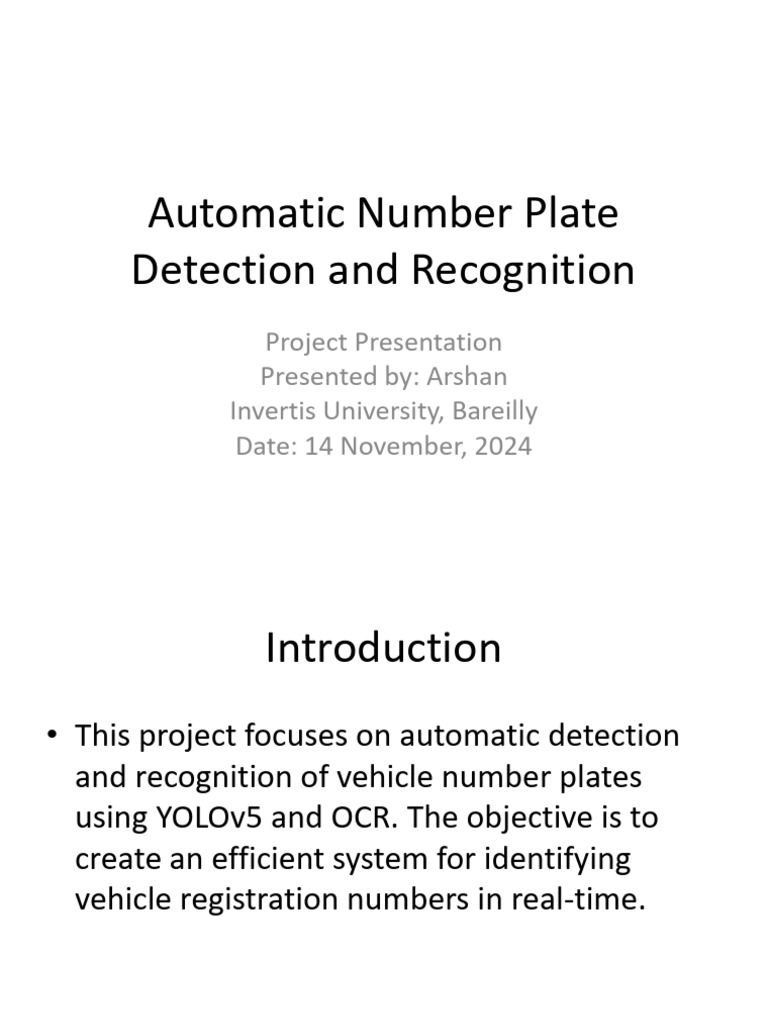 Automatic Number Plate Detection Presentation | PDF | Optical Character ...