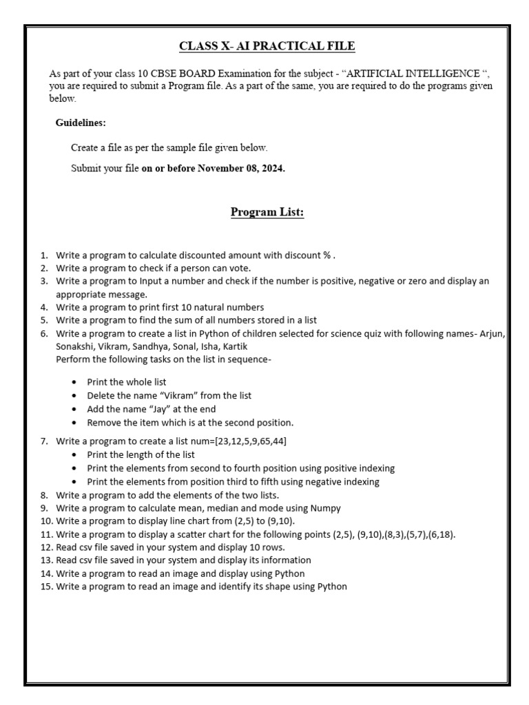 Class 10 AI Practical File Guide | PDF | Computing | Computer Programming