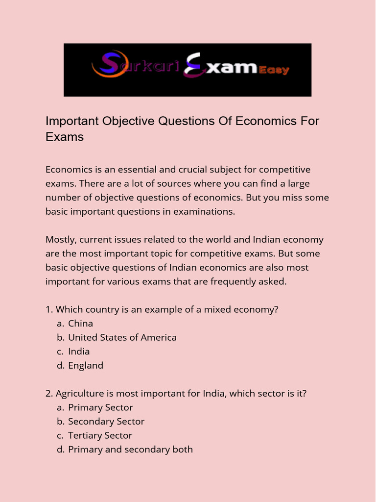 100 Key Economics Questions for Exams | PDF | Reserve Bank Of India ...