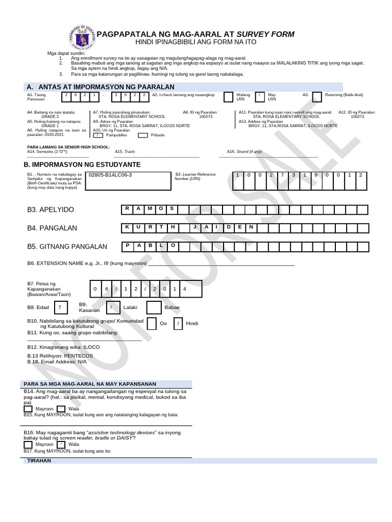 FINAL - Modified Learner Enrollment and Survey Form Filipino 2 | PDF