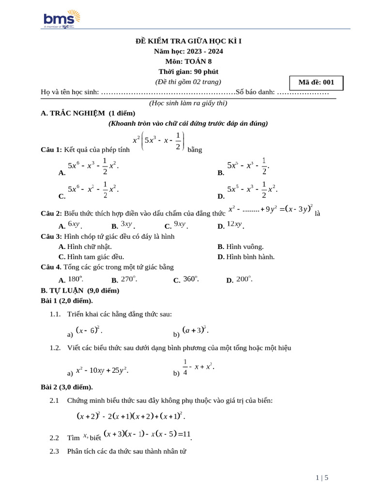 CD-GKI- Toán 8- Ban mai- Hà Đông - thanh Hà Nguyễn Thị | PDF