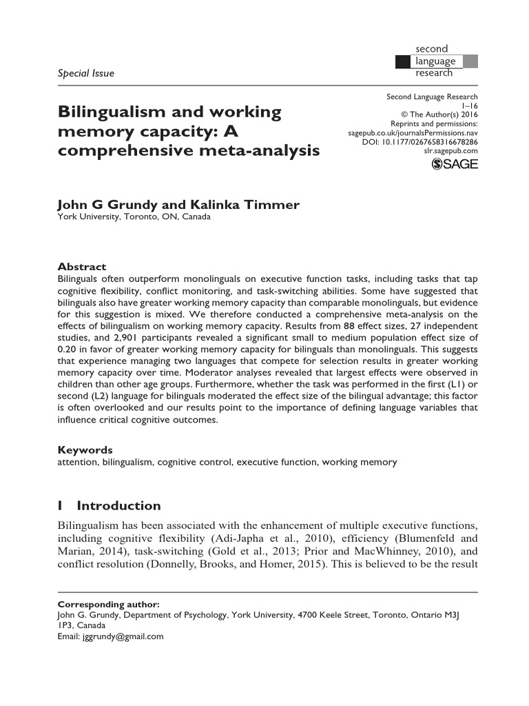 Bilingualism And Working Memory Capacity Pdf Multilingualism Effect Size