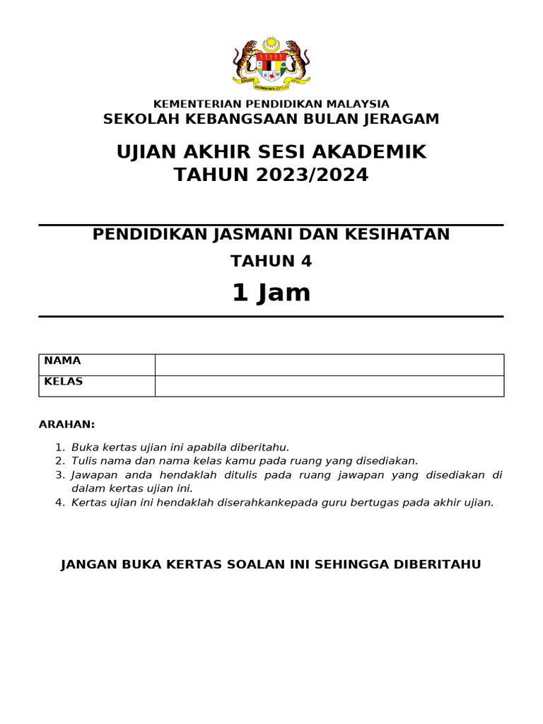 Uasa PJPK Tahun 4 | PDF