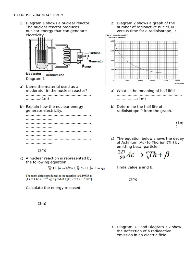 EXERCISE Radioactivity 2024 | PDF | Radioactive Decay | Nuclear Reaction