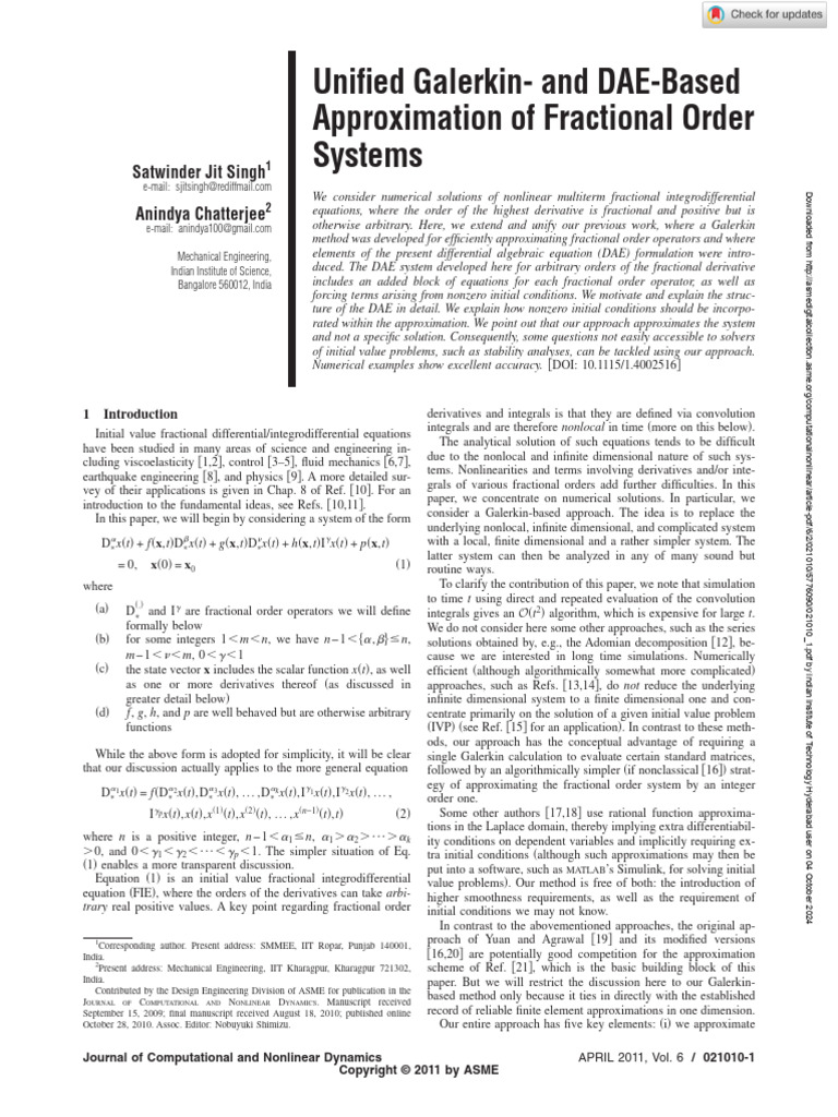 Unified Galerkin - and DAE-Based Approximation of Fractioanl Derivatives | PDF | Numerical ...