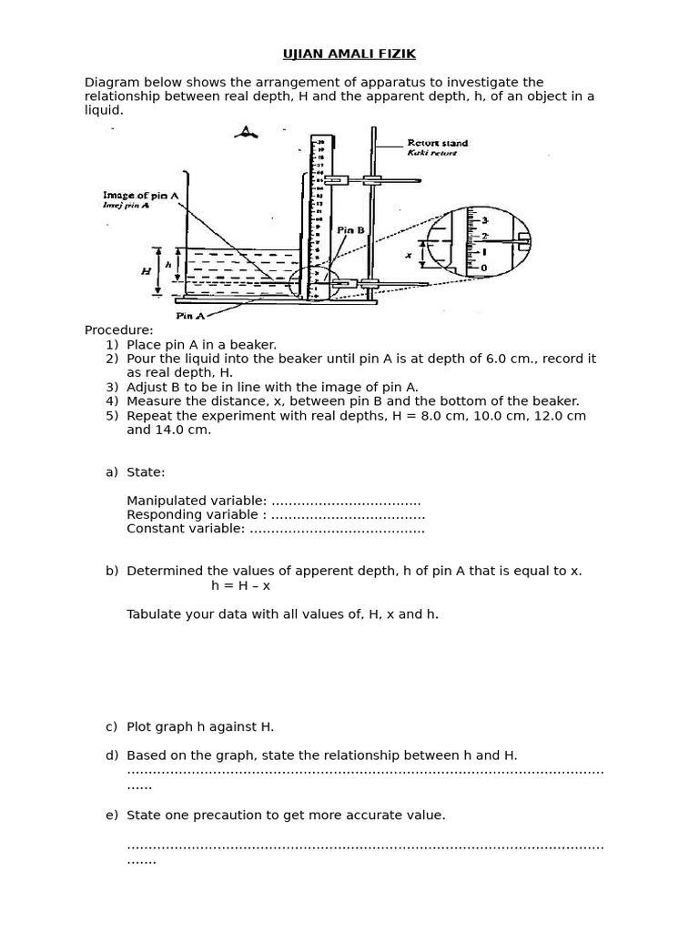 UJIAN AMALI FIZIK - Real Depth | PDF