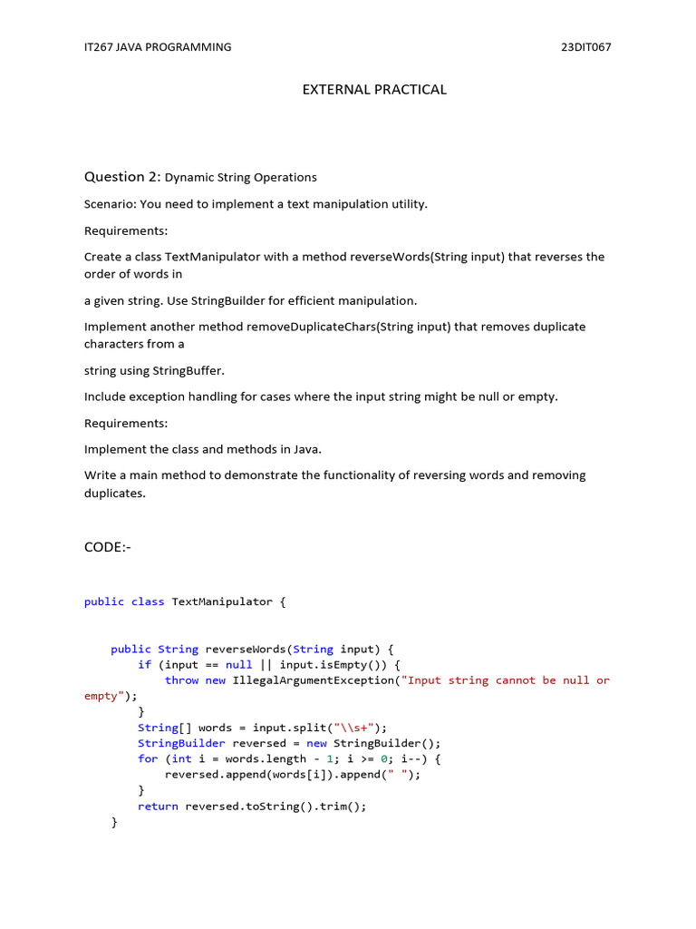 23dit067 - External Practical | PDF | String (Computer Science) | Computer Programming