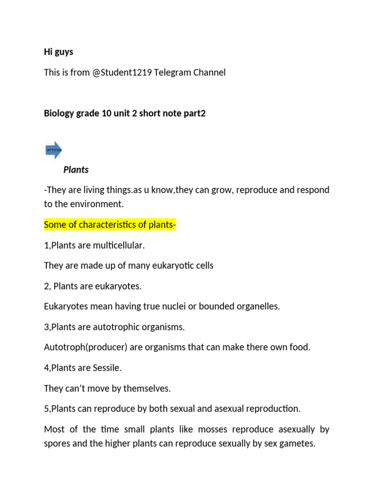 Biology Grade 10 Unit 2 Shortnote Part 1 | PDF | Plants | Sexual ...