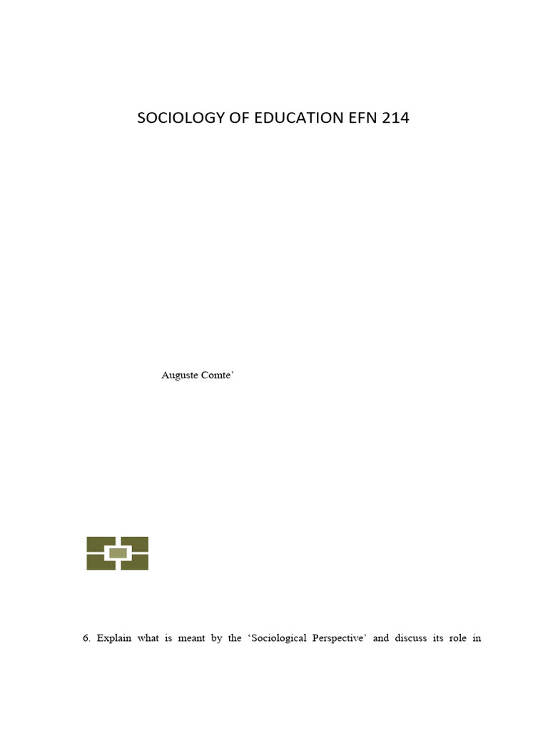 Sociology of Education - Educational Foundations (Efn) 214 | PDF ...