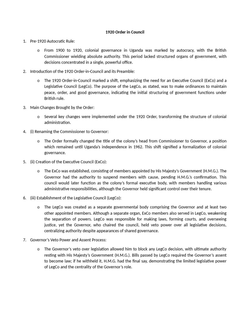 1920 Order in Council Explained | PDF | Government | Governance