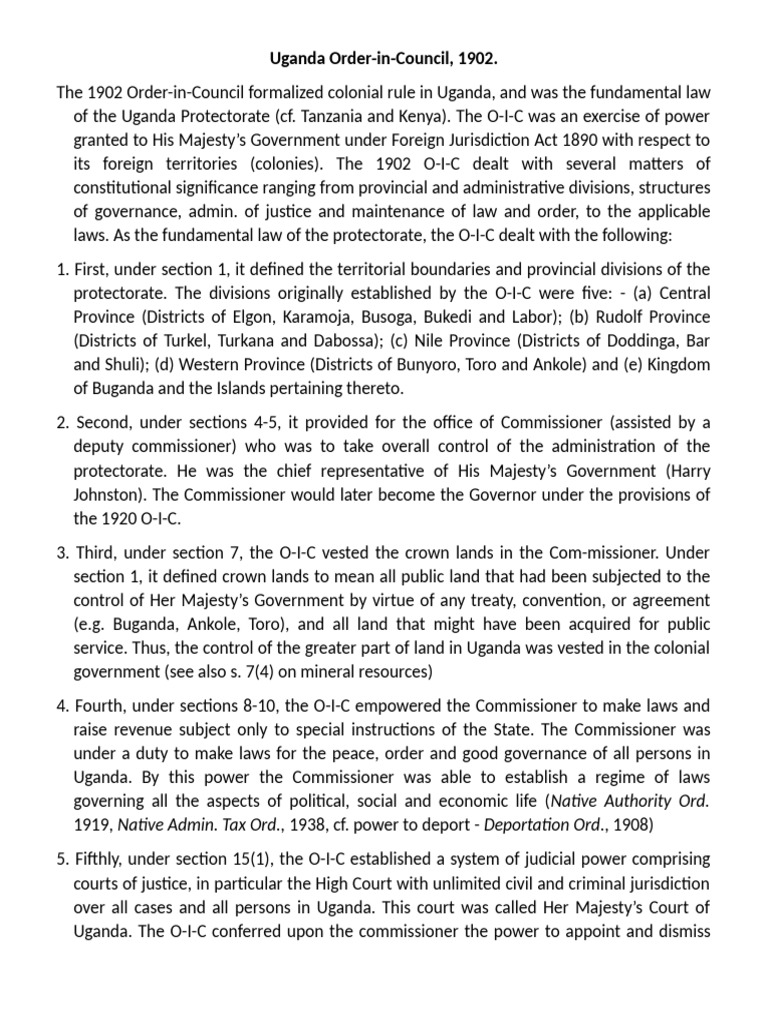 1902 Order in Council Explained | PDF | Uganda | Jurisdiction
