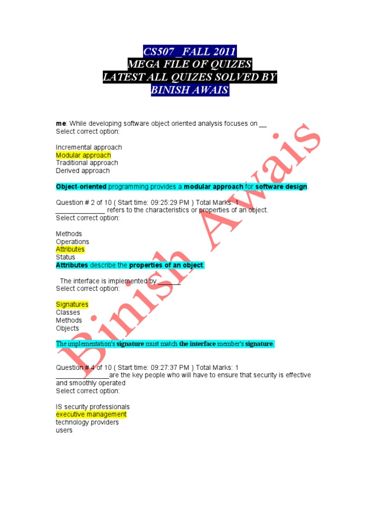 CS507 FINAL TERM PAPERS VU FALL 2011 - All Latest Quizes in One Mega ... CS507 FINAL TERM PAPERS VU FALL 2011 - All Latest Quizes in One Mega ...